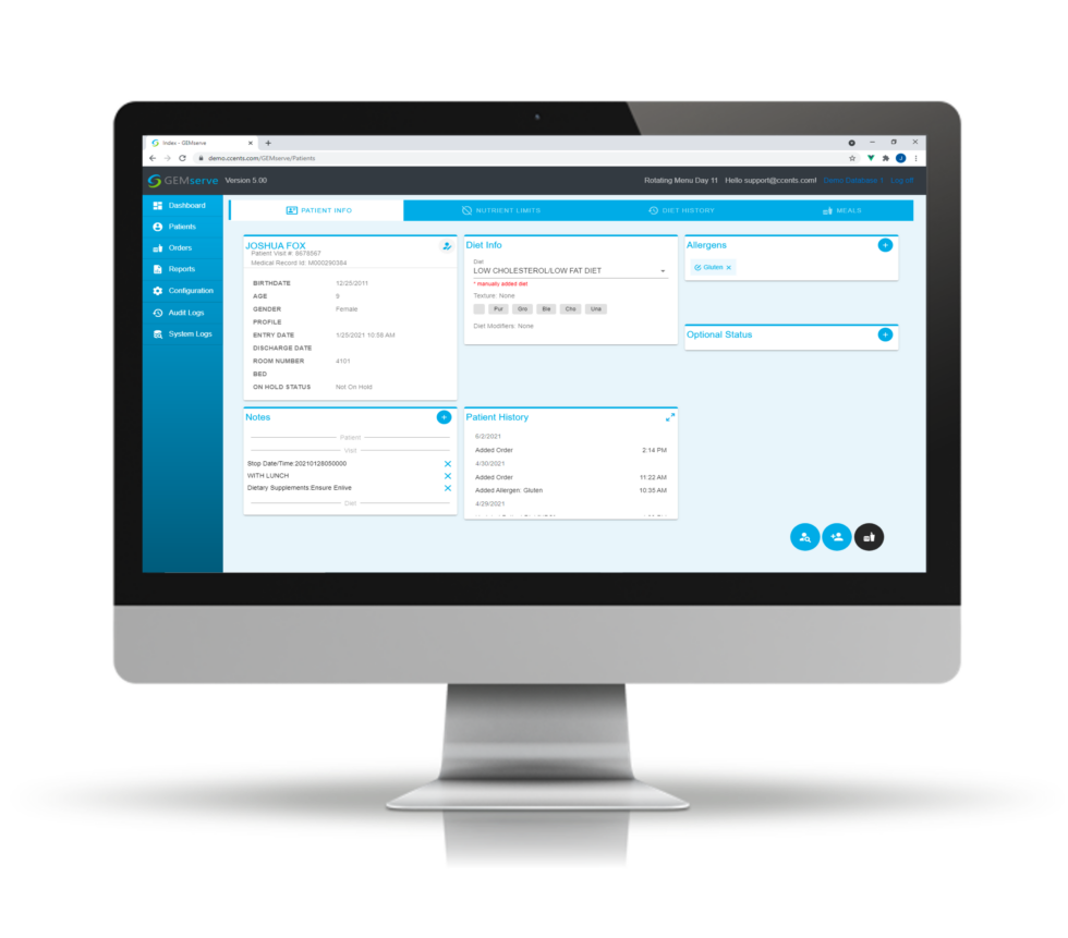 In-room Patient Dining GEMserve Software | Common CENTS